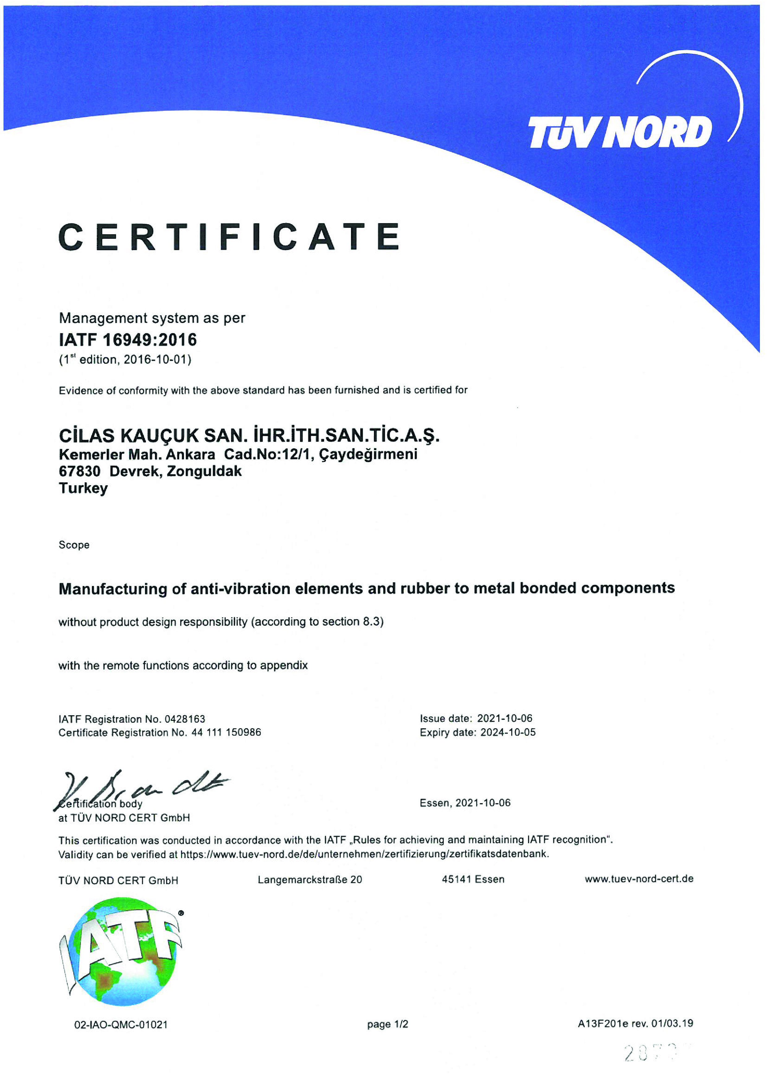 Certificates | Cilas Metal